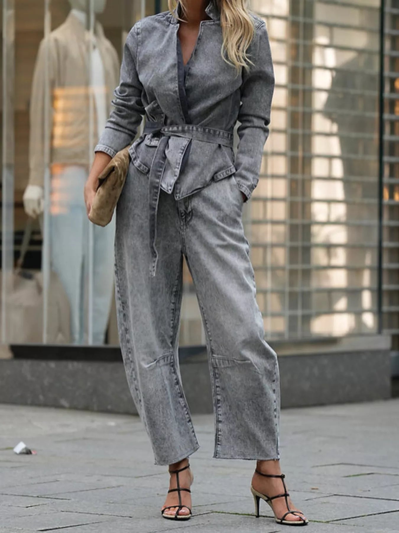 Long Sleeve Top and Wide Leg Jeans Denim Set – Be U Be Chic by Gloria